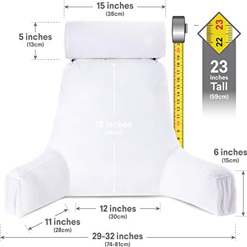 Husband Pillow Combo - Backrest Pillow with Arms : Medium White & Lap Desk Bed Tray : Brown - Aspen Memory Foam Reading Pillows for Bed w/Removable Neck Roll & Laptop Bed Tray Table