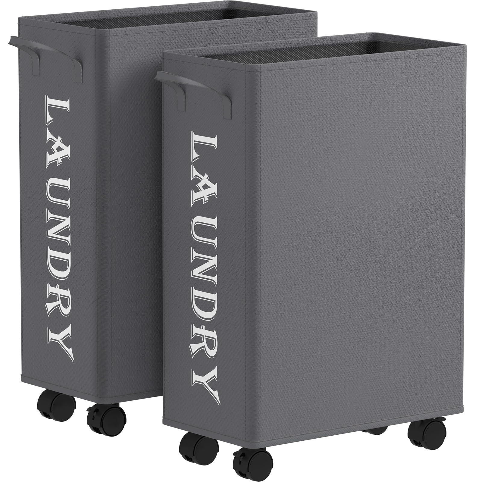 Lifewit 22" Slim Rolling Laundry Basket with Wheels, Collapsible Tall Laundry Hamper with Handles, 2 Packs Narrow Laundry Room Organization for Laundry Room Dorm Bathroom Bedroom, 50L, Gray