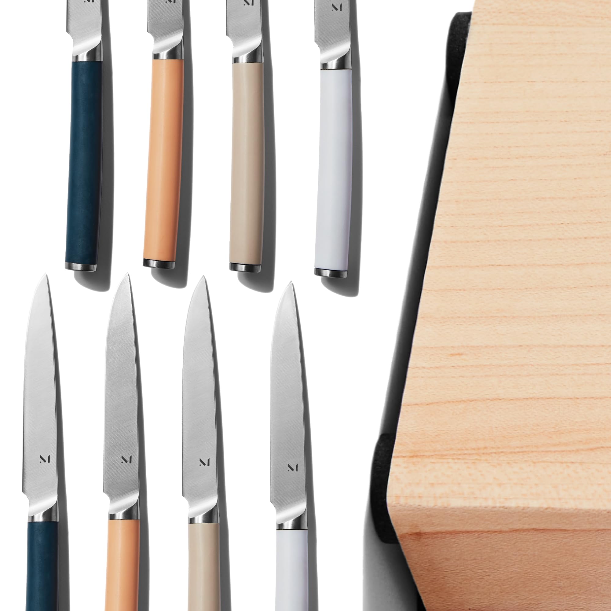 Material, The 5pc Stainless Steel Steak Knives Set, 4 Knives + Holder, Razor Sharp, Matte Finish, Dishwasher Safe, Deep
