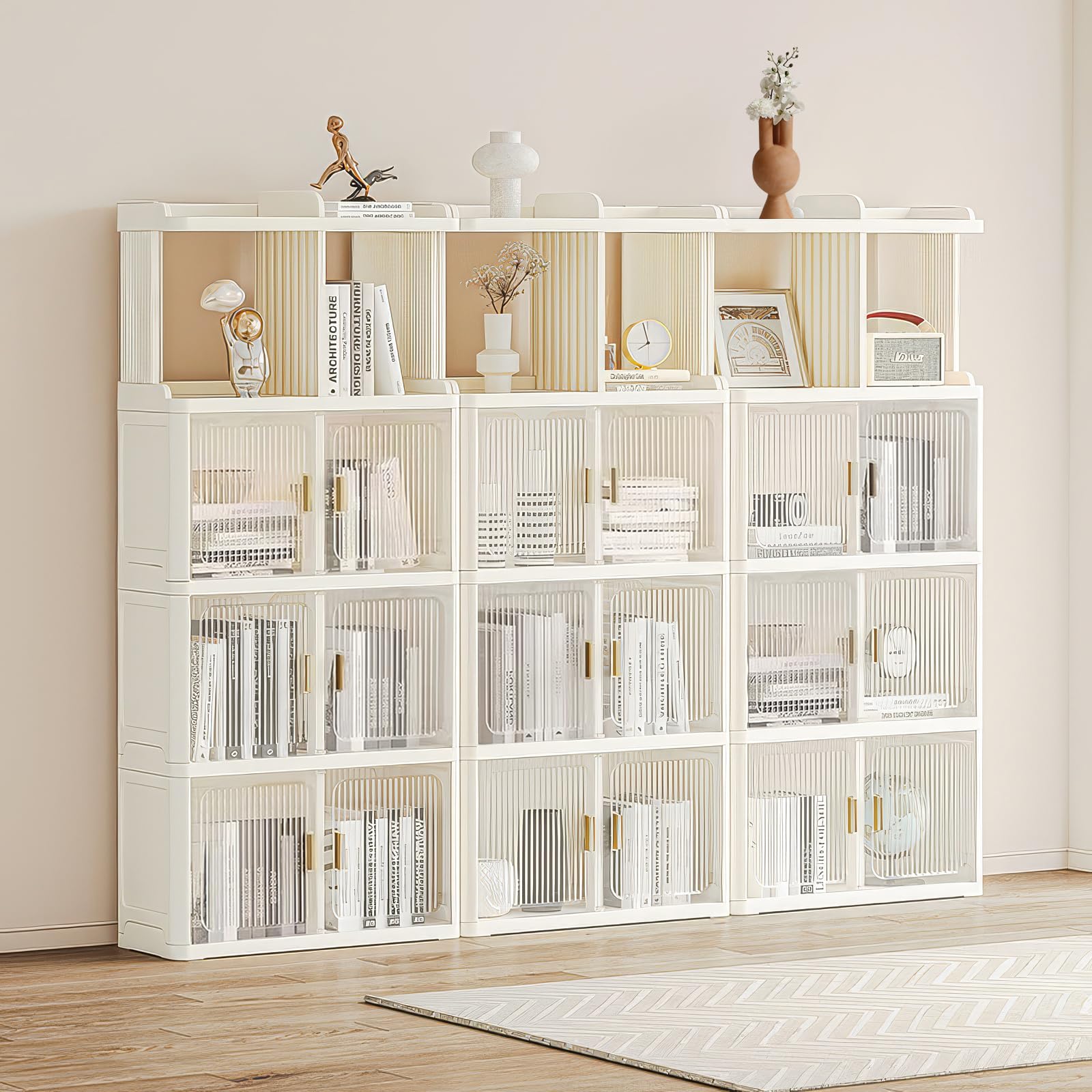 MU TU HD 5 Tier Bookcase with Doors, Floor Standing Bookshelf with Storage, Display Storage Book Shelf Organizer Storage Shelves for Bedroom Bathroom Kitchen