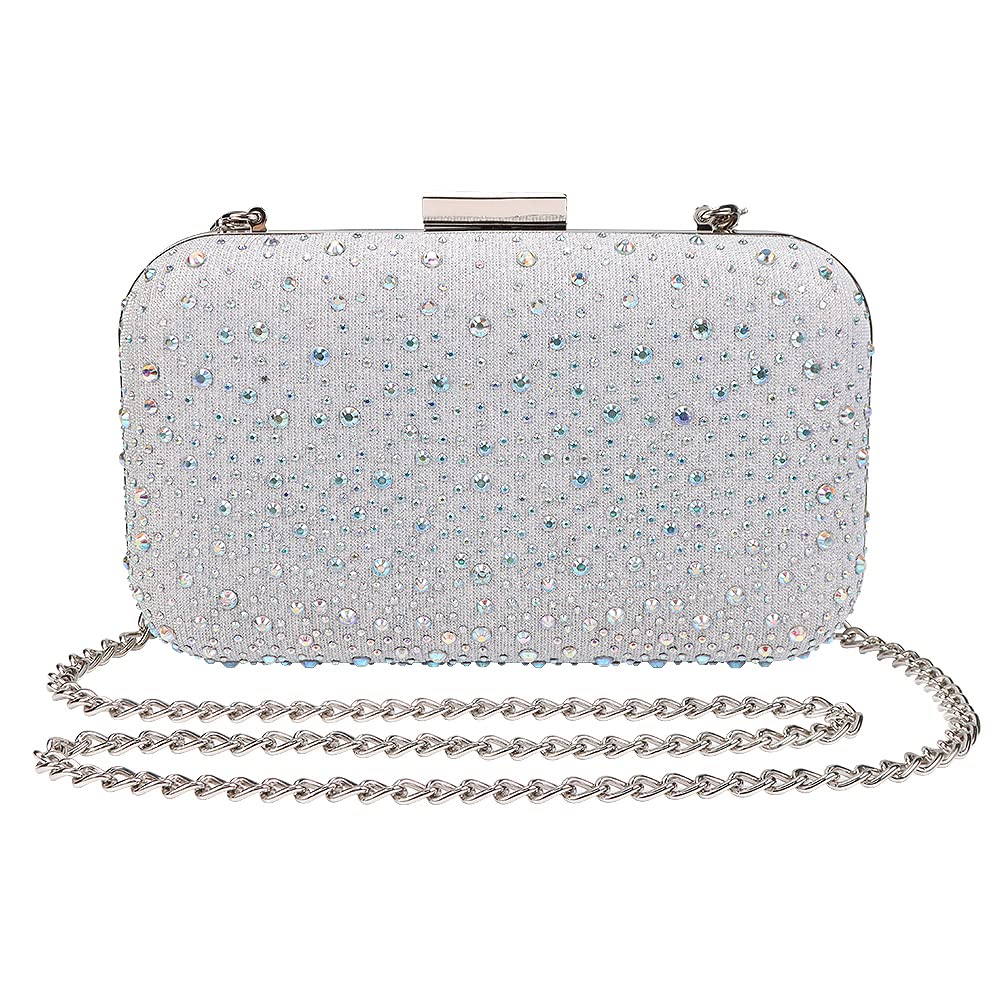 kencome Women's Clutch Handbags Crystal Bag Crossbody Bags Blingbling Sparkle Clutch (Silver)