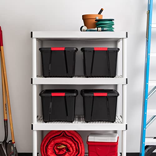 IRIS USA 40 Quart Stackable Plastic Storage Bins with Lids and Latching Buckles, 4 Pack - Black, Containers with Lids and Latches, Durable Nestable Closet, Garage, Totes, Tubs Boxes Organizing