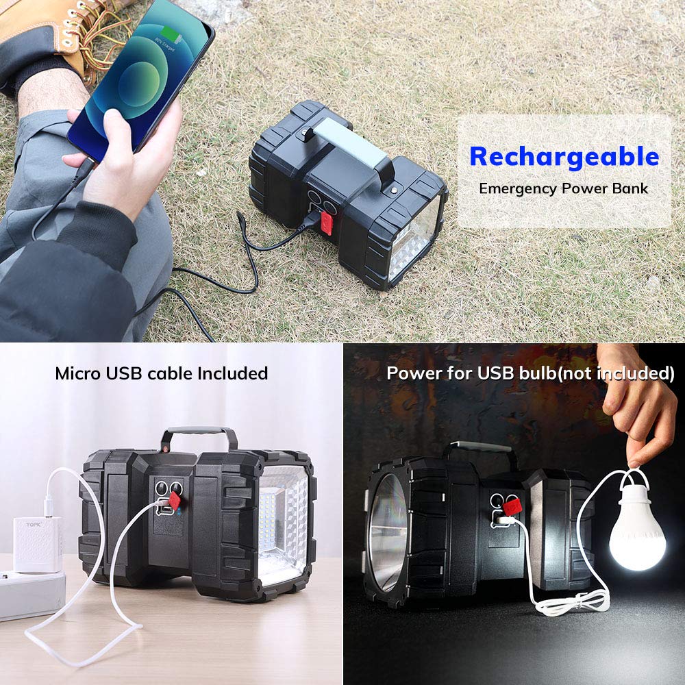 JODK Bright Rechargeable Flashlight, Portable Handheld Spotlight Searchlight 10000mAh 1200LM with 3+4 LED Lights Modes, Waterproof Flashlight with USB Output Power Bank