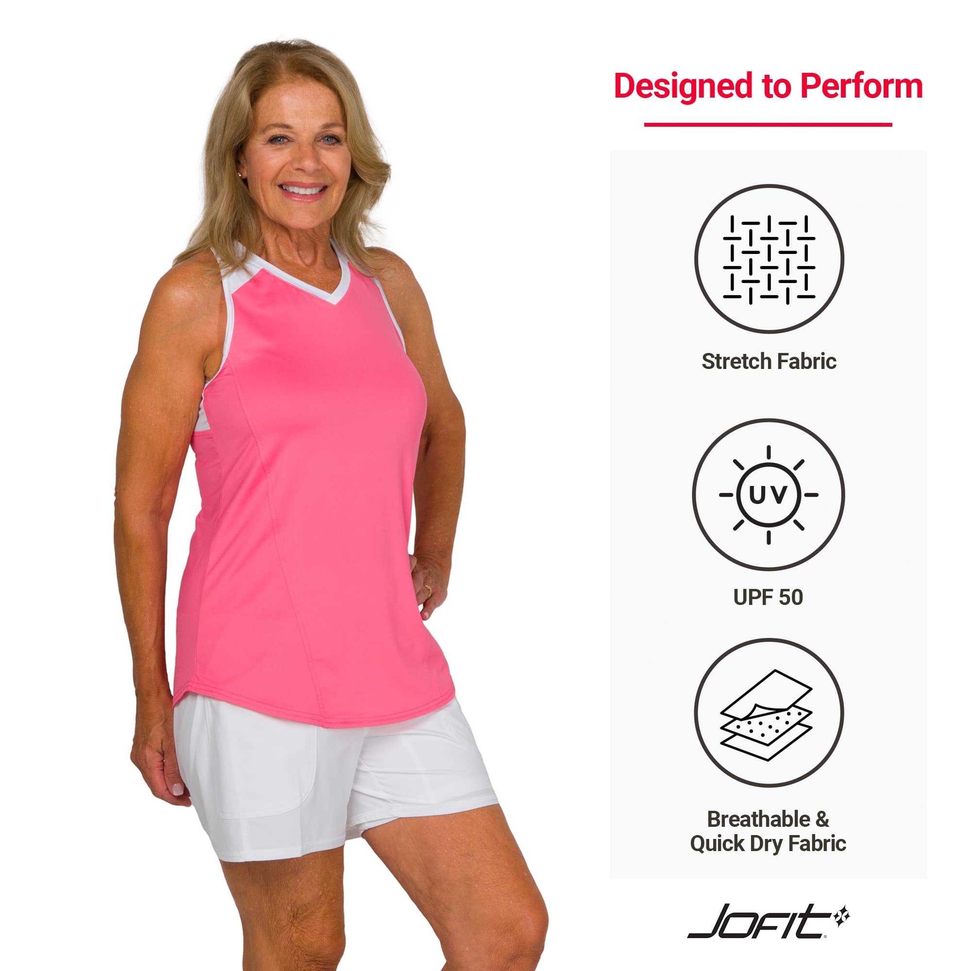Jofit Apparel Women’s Athletic Clothing Breakpoint Tank for Golf & Tennis, Size Large, Salmon