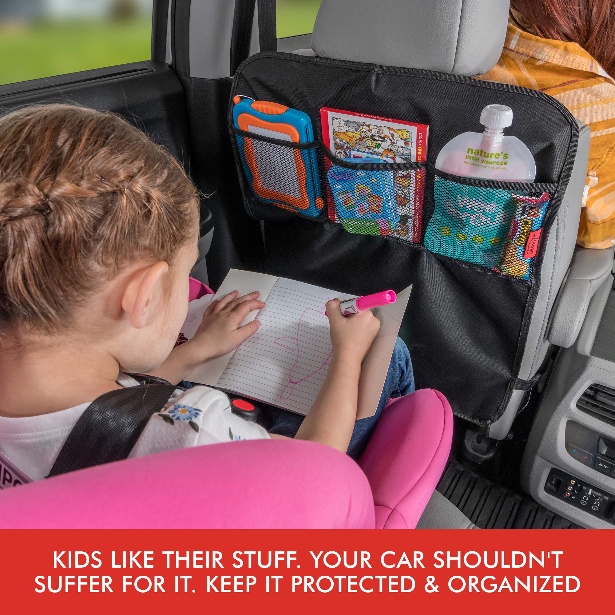 Lusso Gear Two Pack of Car Seat Protector (Black) + Two Pack of Heavy Duty Kick Mats (Black), Waterproof, Protects Fabric or Leather Seats, Premium Oxford Fabric, Travel Essentials…