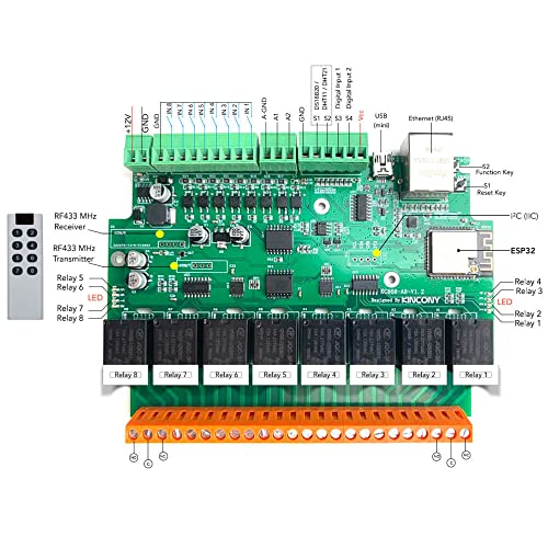 KControl KC868-A8 Kit with Shell ESP32 Development Board KINCONY 8 Channel Ethenret Relay Module Switch Home Automation DIY IOT Project