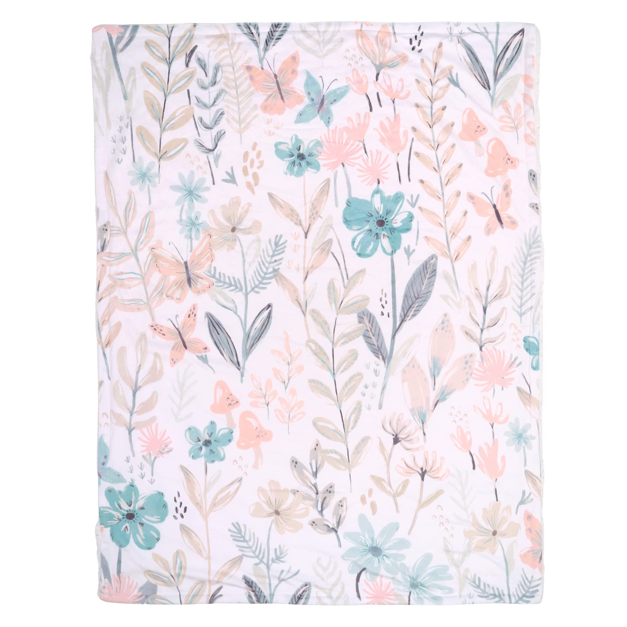 Lambs & Ivy Sweet Daisy White/Blue Floral Soft Luxury Fleece Baby Blanket