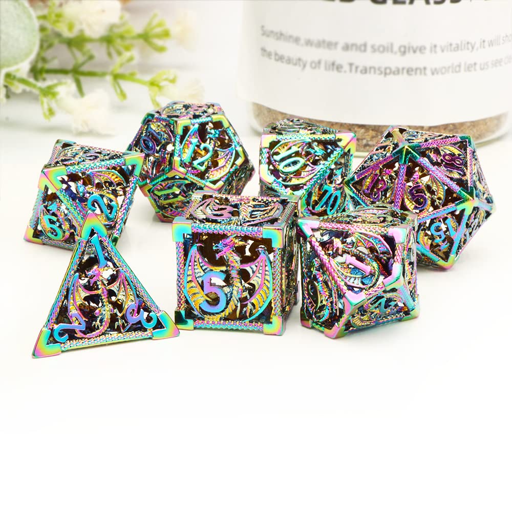 Metal DND Dice Set for RPG D&D Dice Set with Metal Box D4 D6 D8 D10 D12 D20 Polyhedral Dice Set for Role Playing Game