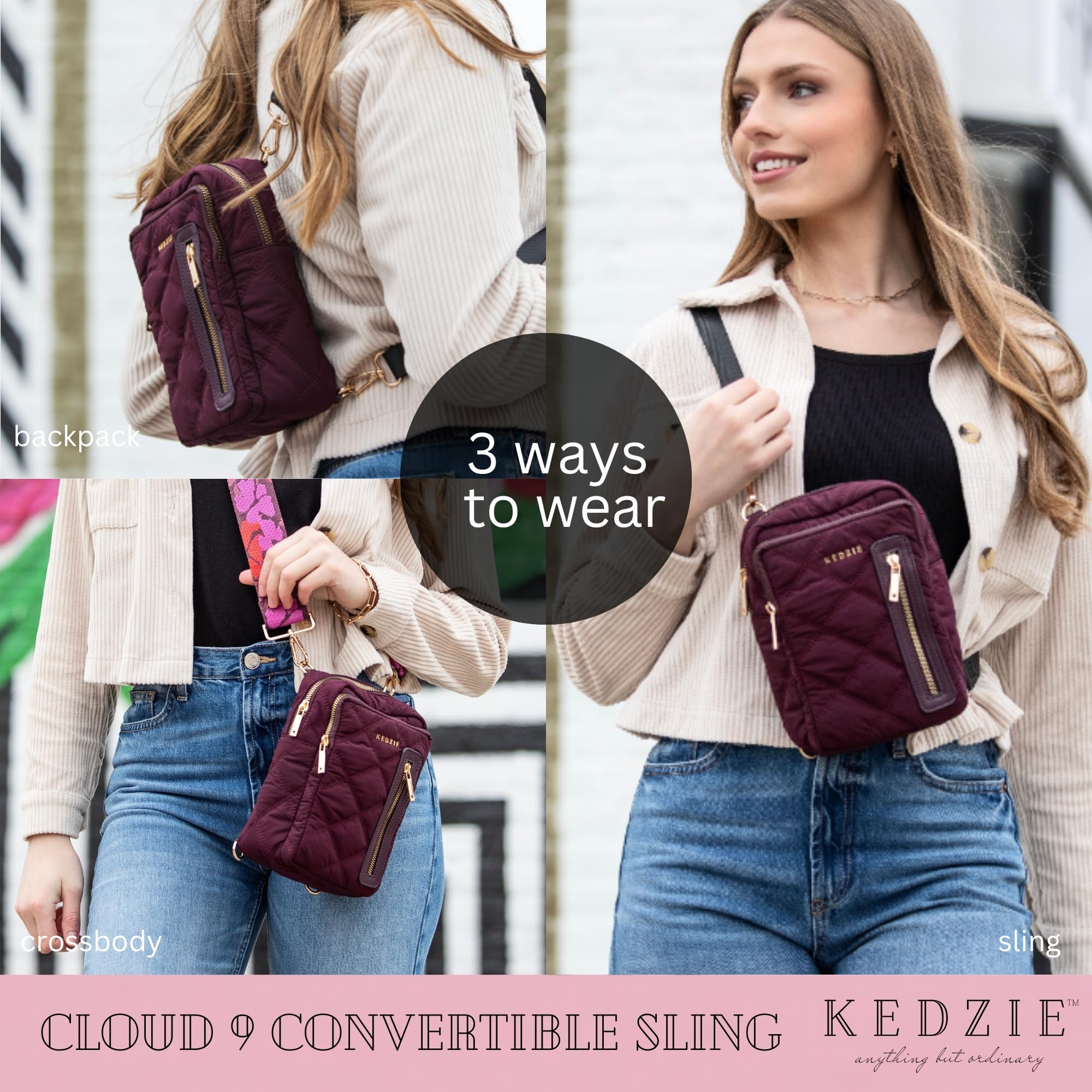 KEDZIE Quilted Puffer Crossbody Bag for Women Shoulder Lightweight Small Handbag Phone Pocket Zipper Closure - Black