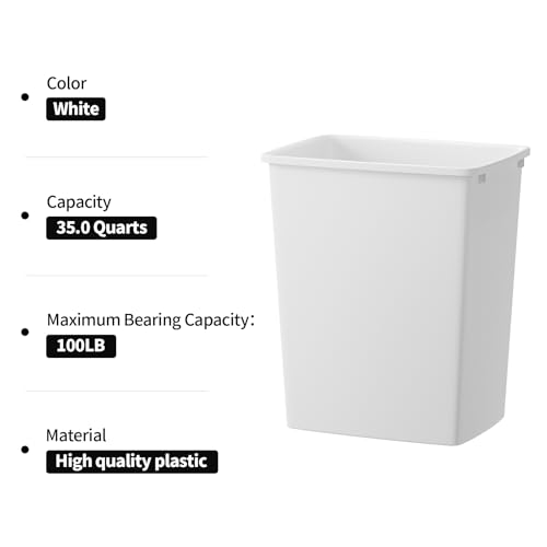 LuminaLumber 35 Quart Kitchen Trash Can, Plastic Wastebasket Waste Bin, Lightweight Slim Garbage Can for Kitchen, Bathroom, Living Room, White - 1PCS