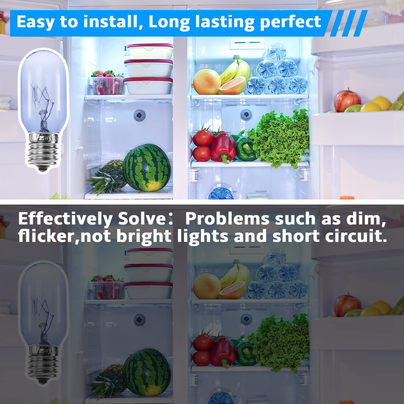 JIOTAR 25W 297048600 Refrigerator Light Bulb for Frigidaire T8 E17 Refrigerator Light Bul 241552802 AP3770086 AP3867287-1 Pack