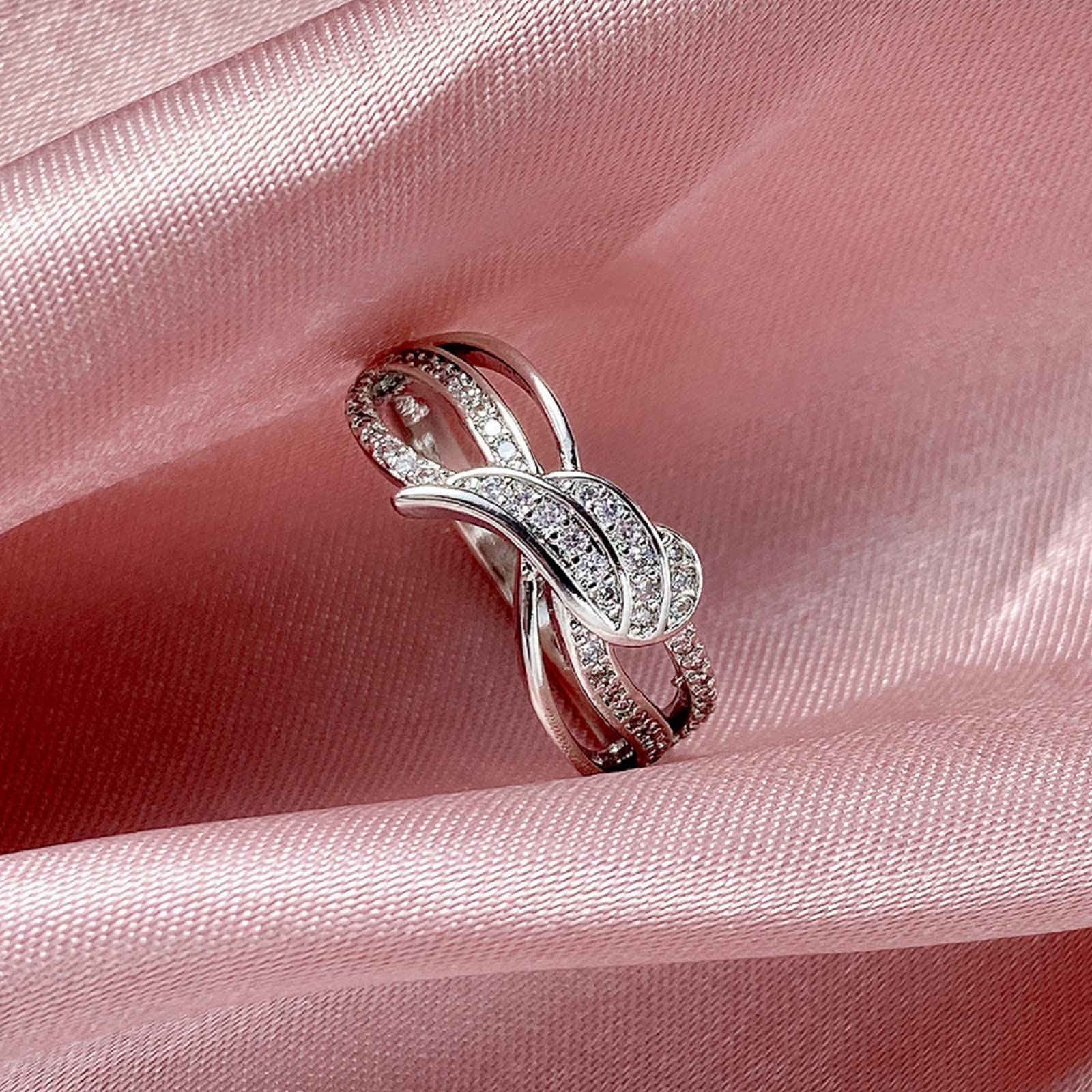 JASXEYO Angel Wings CZ Ring Big Feather Ring Jewelry Gift for Women,Feather Cubic Zirconia Fashion Ring, Platinum Plated Size 6-10 (7)