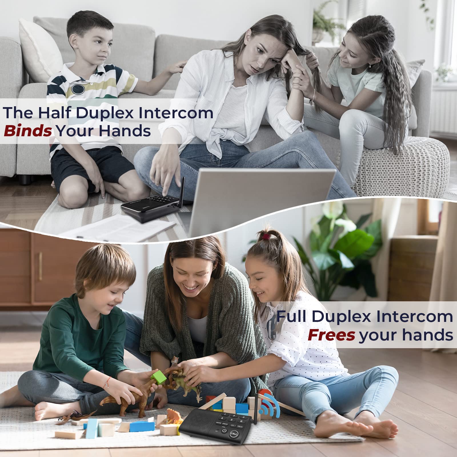 Hosmart Full Duplex Wireless Intercom System, Two -Way Communication for Home and Office,Hands Free, Portable intercom, with Crystal Clear Sound, 1000 feet Range(Incompatible with Previous Version)