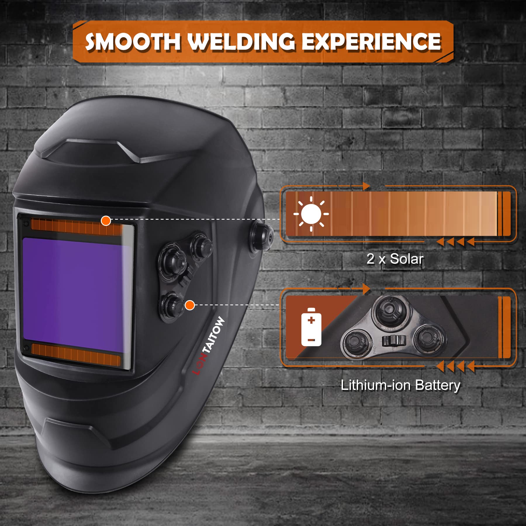 LONTAITOW Large Viewing Screen 3.94"X3.66" True Color Solar Powered Auto Darkening Welding Helmet, 4 Sensor & Wide Shade Range 4~5/9-9/13 Welding Mask for TIG MIG ARC Weld Grinding (Black)