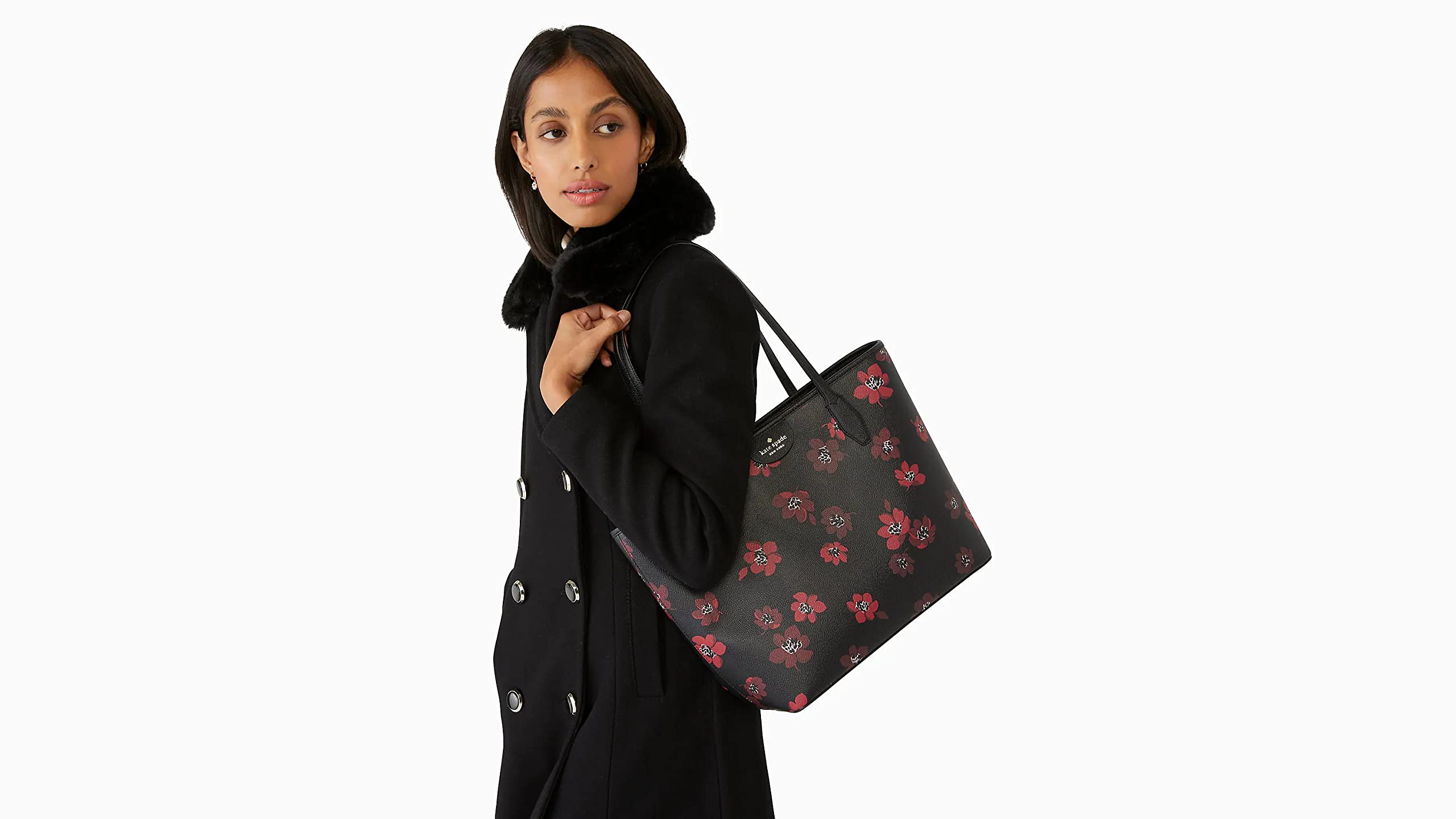 kate spade new york Large Lori Tote Top Zip Handbag (Black Multi Floral)