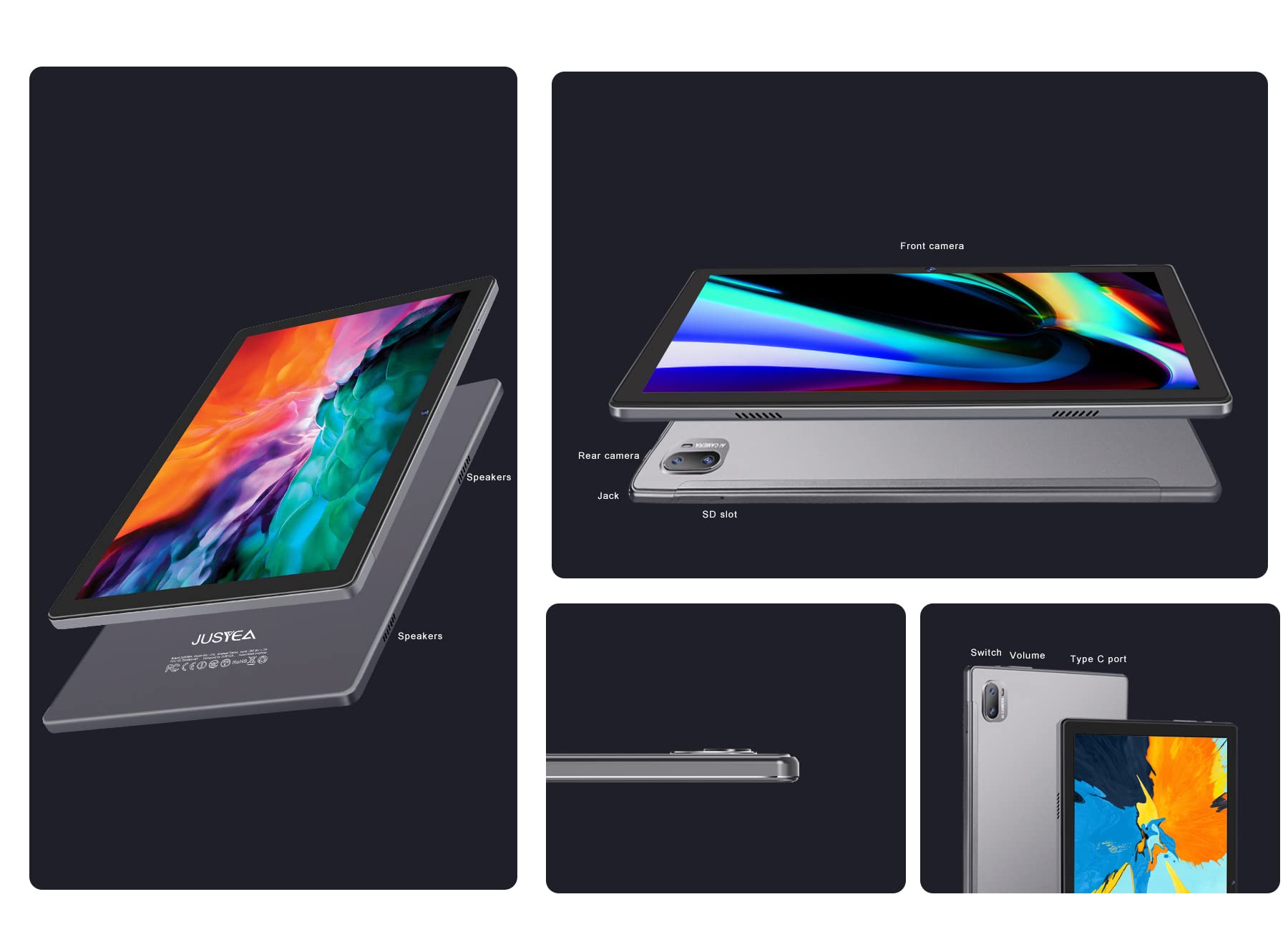 JUSYEA 2023 Android 12 J10 Tablet: 10 Inch Tablets 4GB RAM, 64GB ROM Expandable 128GB, Octa-core processors-8000mAh Battery, 5G+2.4G Wi-Fi, Bluetooth 5.0, with Mouse丨Keyboard and More - Gray