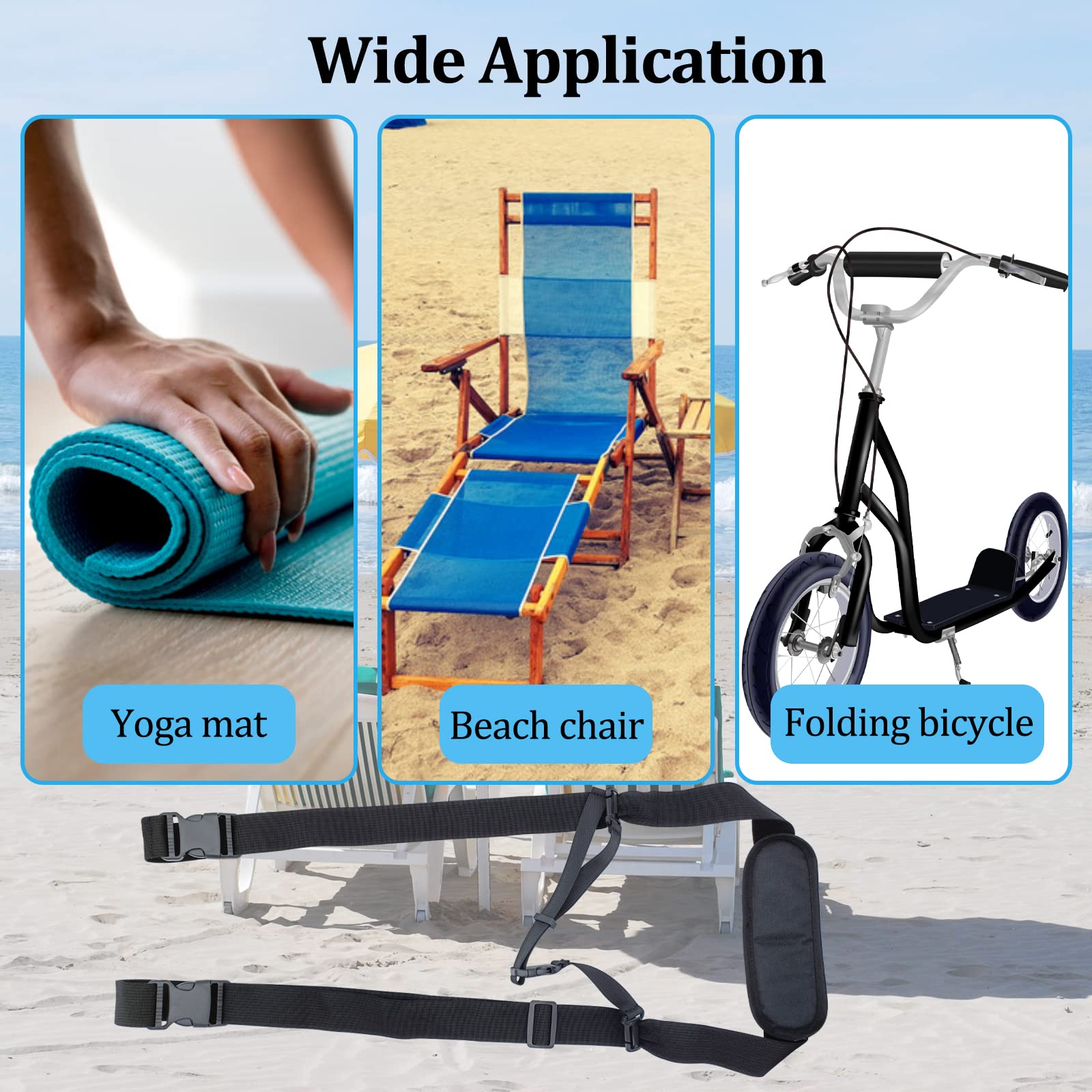 LJZP 4 Packs Carry Strap and Fixing Belt for Beach Chair Folding Chair Adjustable Beach Chair Carry Strap for Beaches, Camping, Backpacking, Picnics, Foldable Bikes
