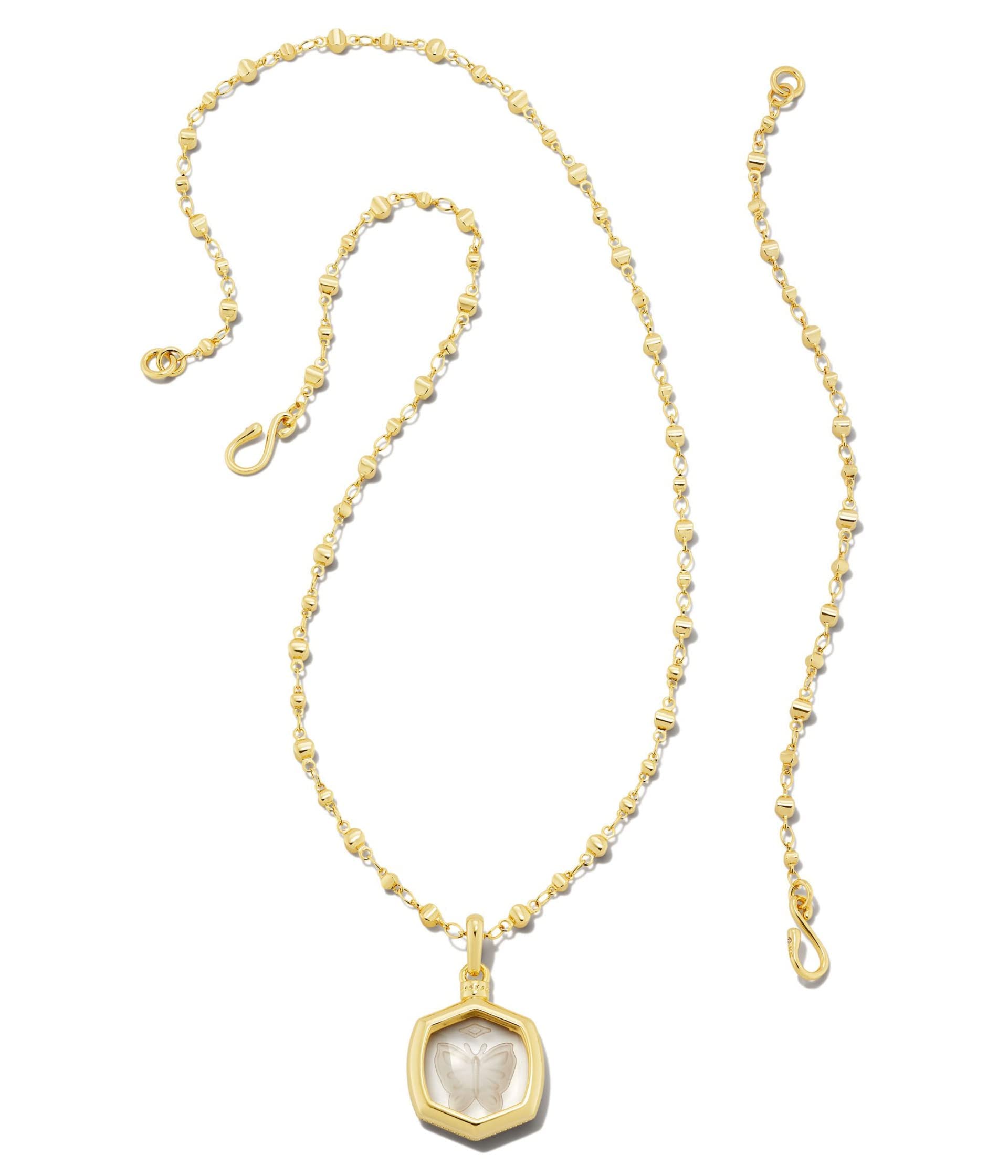 Kendra Scott Davie Intaglio Pendant Necklace Gold Clear Glass Butterfly One Size