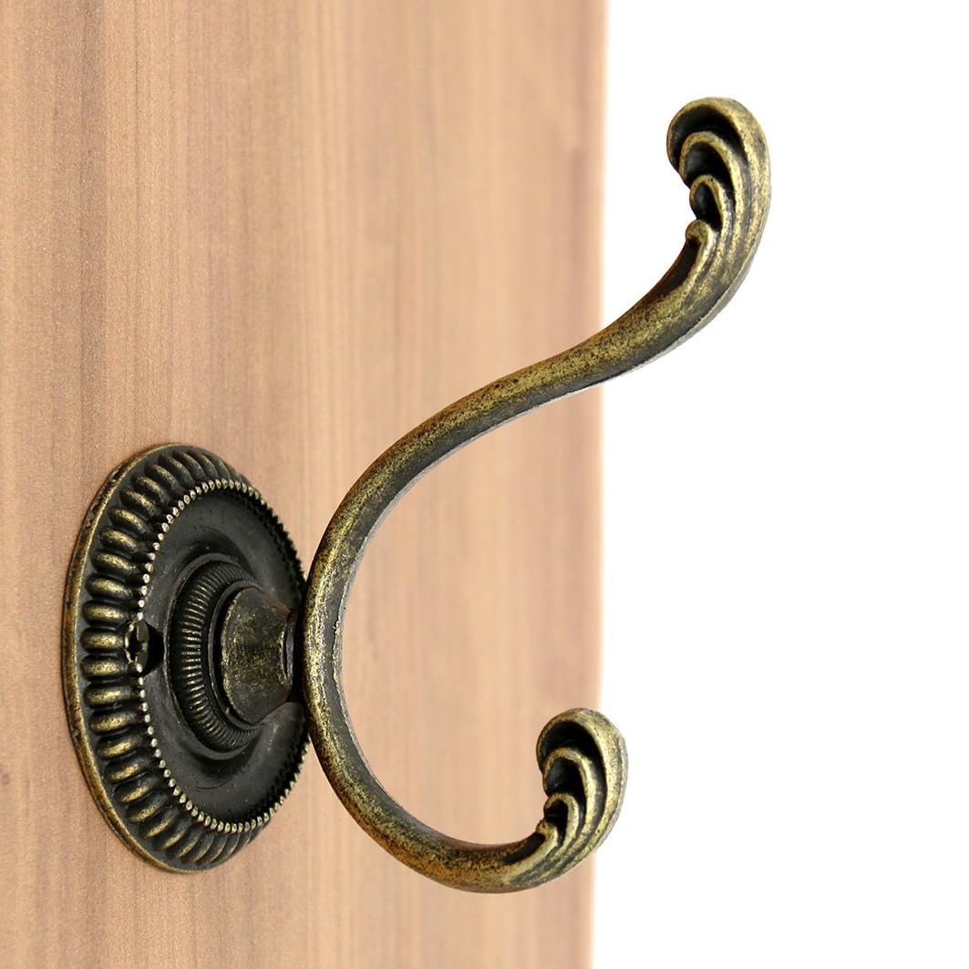 LXZ 4 PCs Antique Brass Wall Mounted Hooks - Wall Hooks - Hat Hangers Robe Hooks, Height 2.9-in (7.3 cm)