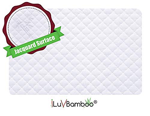 iLuvBamboo Crib Mattress Protector -2 PACK- Waterproof Pad Cover -28” x 52”- Quilted Soft Bamboo Jacquard Fitted Topper - Breathable & Noiseless - Best Baby Gifts for Potty Training Toddlers & Infants