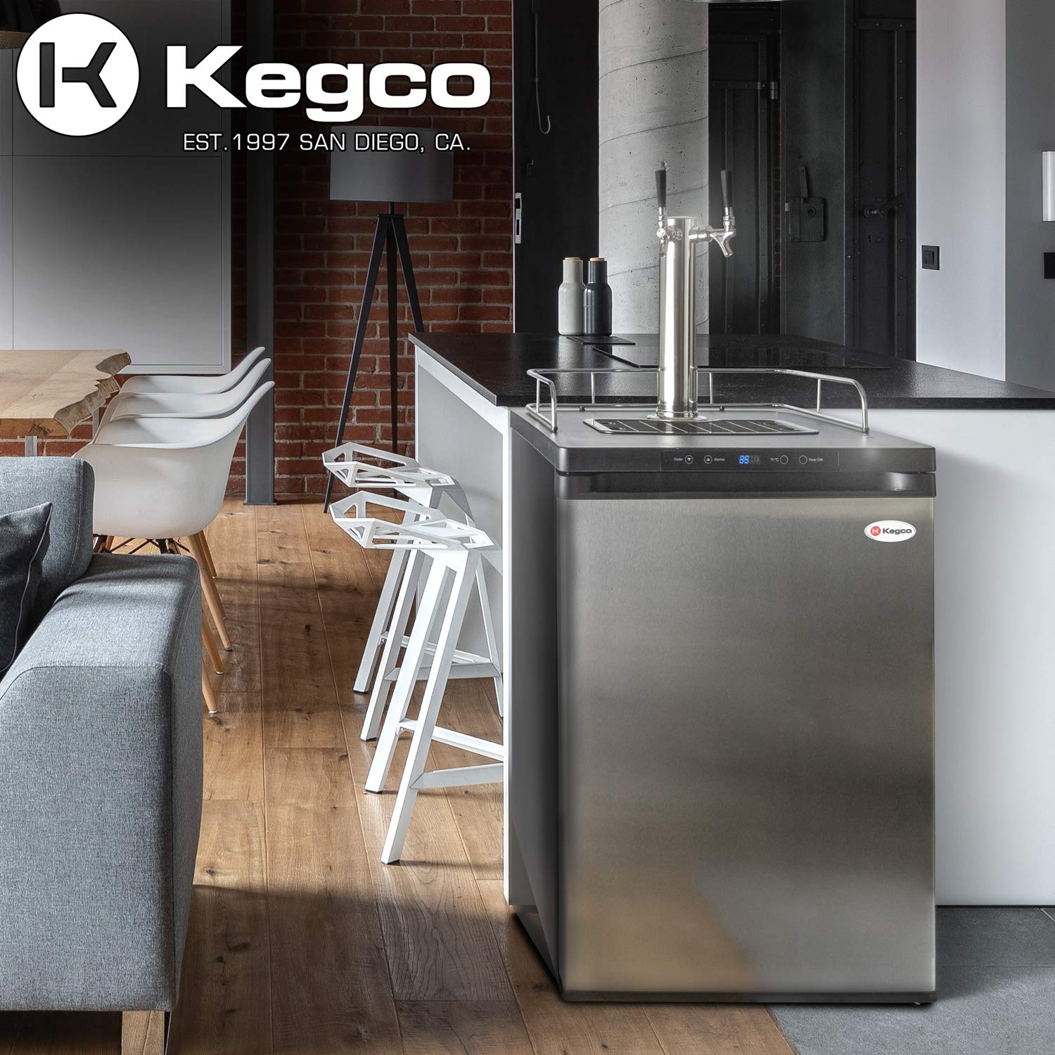 Kegco HBK309S-2K Full-Size Digital Homebrew Kegerator Dual Faucet Stainless with Ball Lock Keg, 1 count
