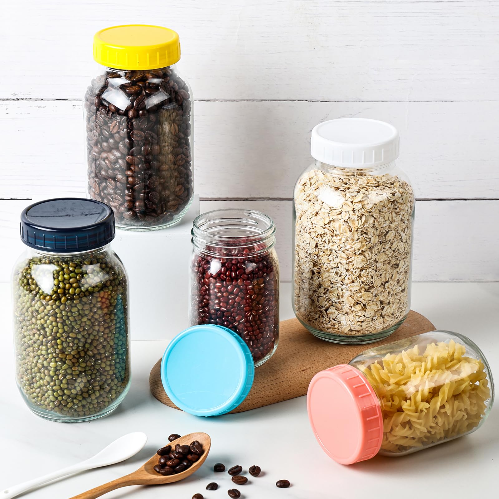POBAN 8 Pack Colorful Plastic Regular Mouth Mason Jar Lids with Silicone Rings - Leak-proof, Reusable Mason Jar Lid Covers for Ball, Kerr Jars