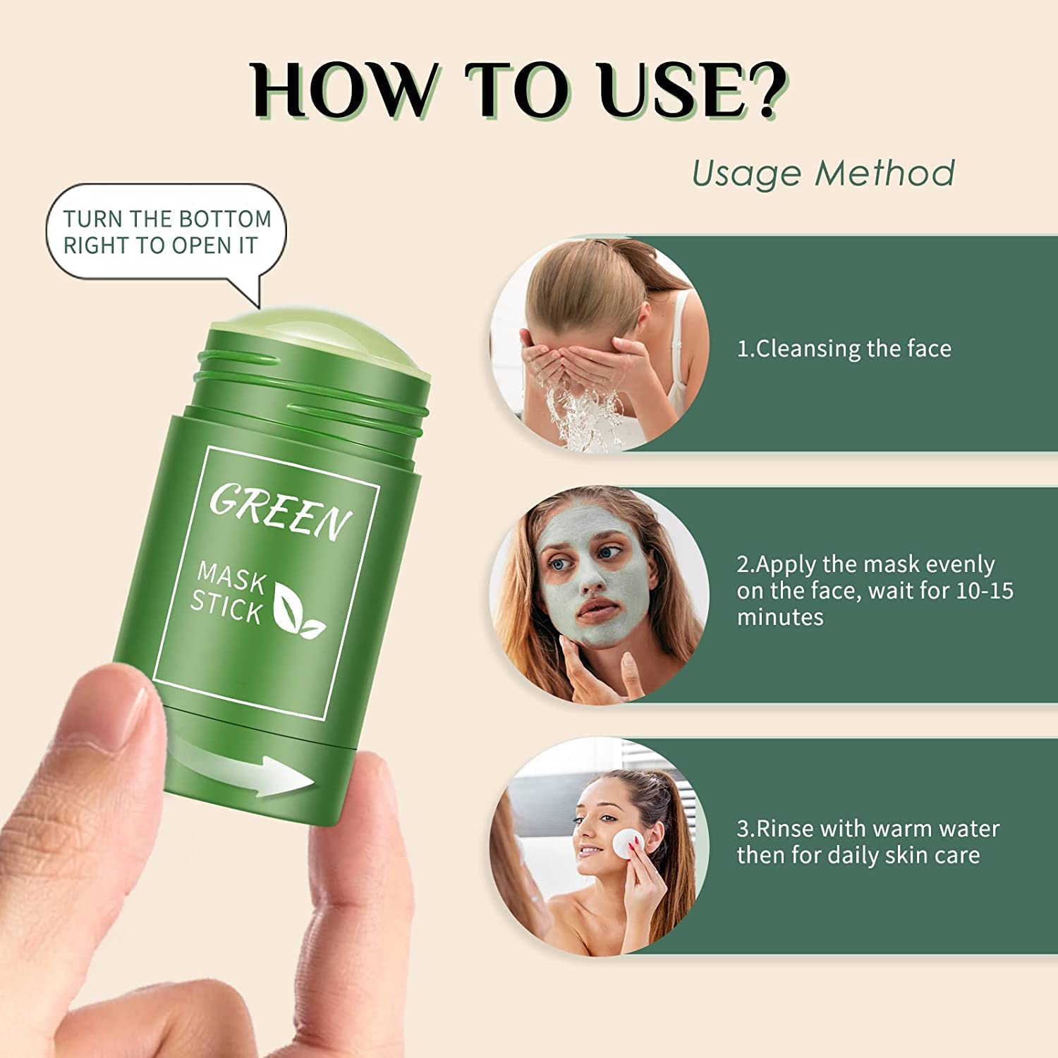 LEDeng Pocoskin Natural Green Tea Mask, Poreless Deep Cleanse Green Tea Mask Stick, Green Tea Purifying Clay Stick, Blackhead Remover with Green Tea Extract, Green Tea Mask Stick (1PCS)