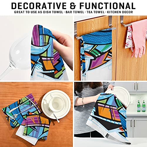 JIUCHUAN Kitchen Dish Towel Set 6 Graffiti Art Mural Kitchen Towel Large28''x18'' Kitchen Towels,Dishcloths,Decorative Waffle Towels,Hand Towels,Tea Towels
