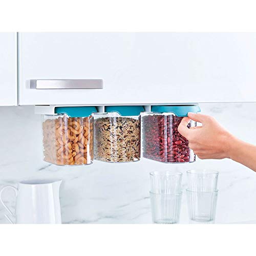 Joseph Joseph CupboardStore Airtight Easy Pour Food Container 3M Tape Undershelf Storage Hanger, 3-Piece Set - Large, Opal