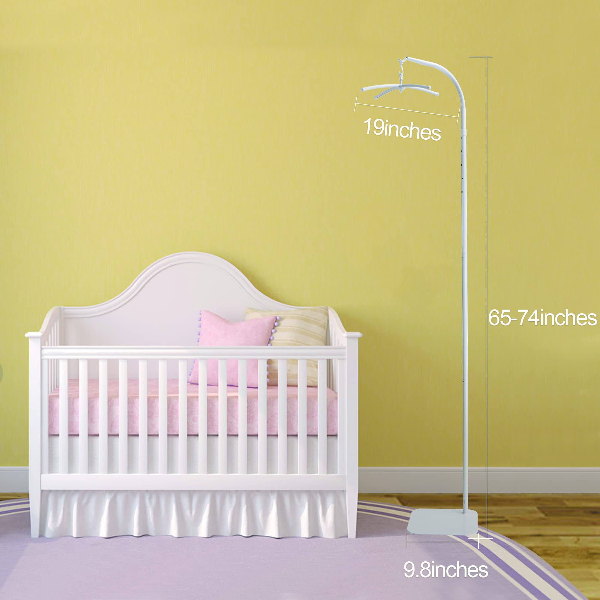 Lanttoe Floor-Standing Mobile Arm 69 Inches for Baby Nursery-Baby Mobile with Matching Nursery Mobile Attachment-Multifunction Mobile Arm-Upgrade Large Base Anti-Dumping System
