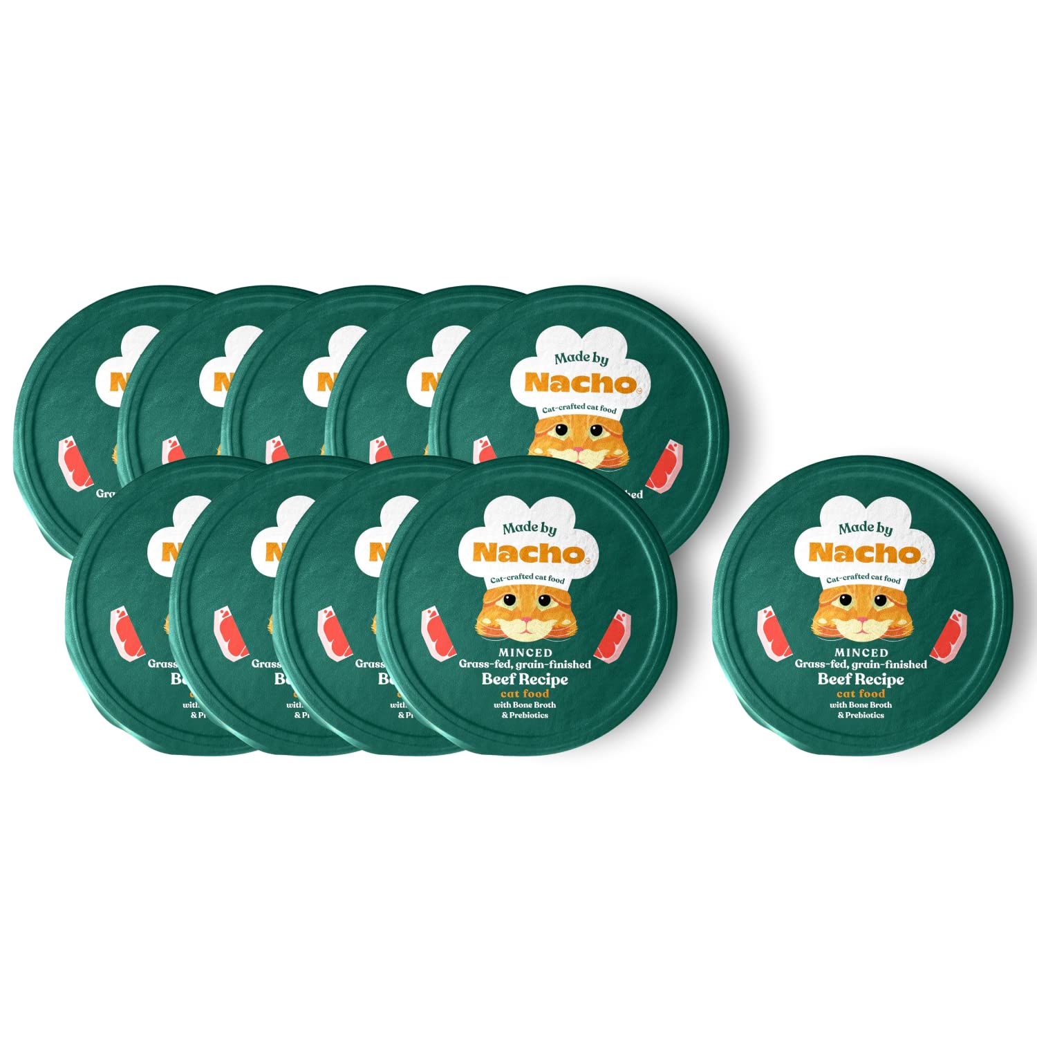 Made by Nacho Wet Cat Food, Grass-Fed, Grain-Finished Minced Beef in Bone Broth for Extra Hydration, (10 Pack)