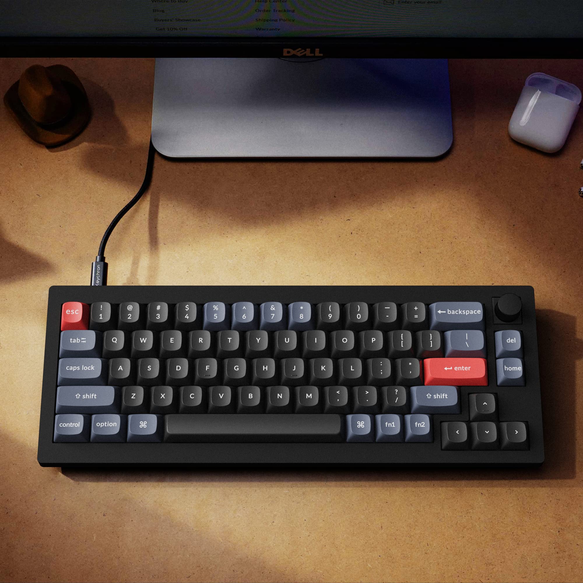 Keychron V2 Wired Custom Mechanical Keyboard Knob Version, 65% Layout QMK/VIA Programmable with Hot-swappable Keychron K Pro Red Switch Compatible with Mac Windows Linux Carbon Black (Non-Transparent)