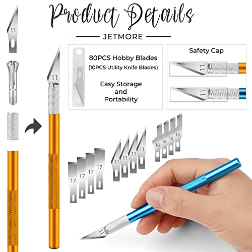 Jetmore 94 Pack Exacto Knife Craft Knife Kit, 2 Precision Exacto Knife Set, 80PCS #2/#11/#17 Hobby Knife Blades with Storage Case, Exacto Knife for DIY, Art Work, Cutting, Carving