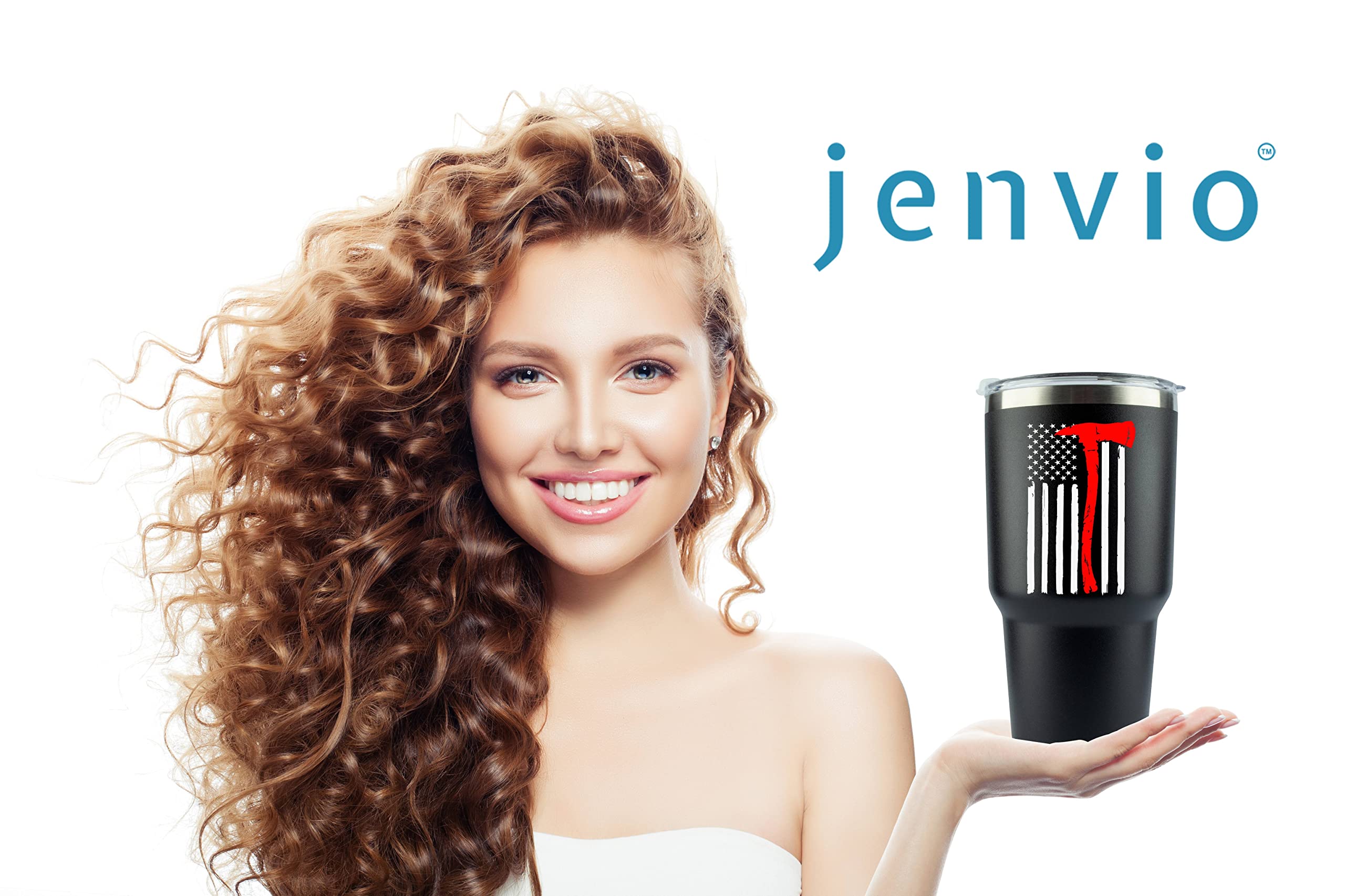 JENVIO Firefighter Gifts for Men | Stainless Steel Travel Tumbler/Mug with Two Lids and Gift Box | Thin Red Line Flag Design for Fireman Gift | Christmas Department | First Responder