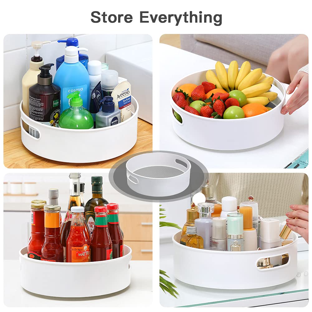 Jeko 2 Pack Plastic Lazy Susan Turntable Storage Container Non-Skid Lining Kitchen Spinning Cabinet Organizers, 9" & 12" Rotating Spice Organizer for Fridge, Pantry, Countertop, Vanity