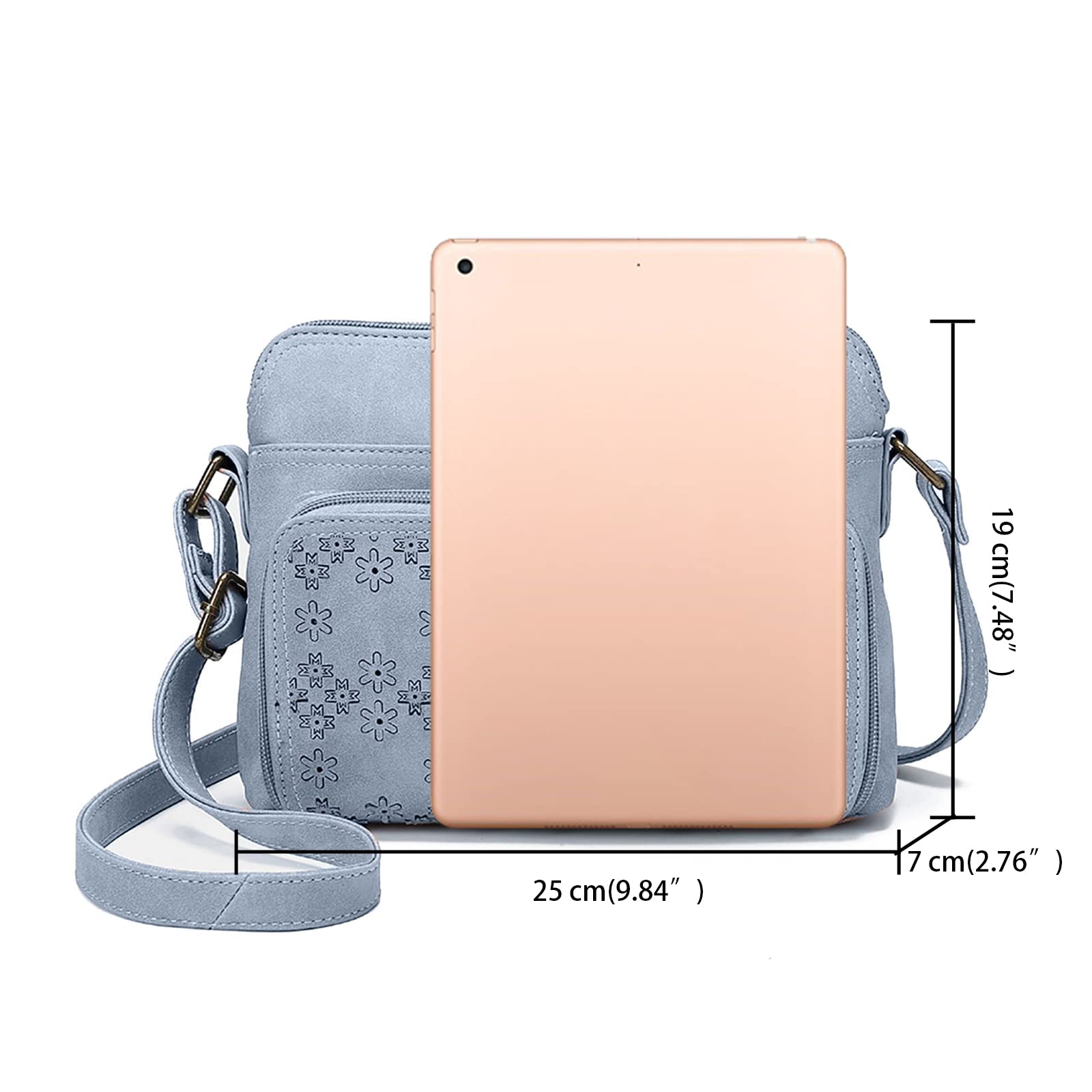 JOSEKO Crossbody Lightweight, Women Solid Multi-pockets Casual PU Leather Crossbody Shoulder Bag Blue