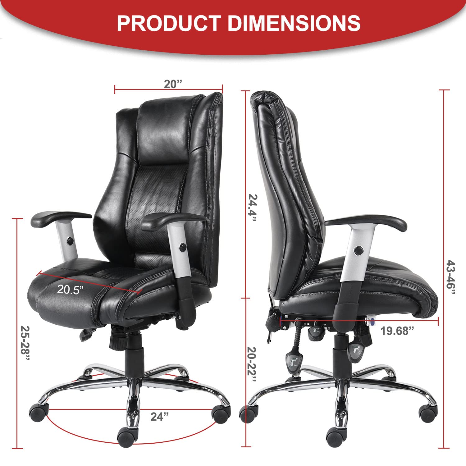 HOMEFLA Office Executive Ergonomic Computer PU Leather High Back Desk Swivel Comfortable Rolling Chair with Adjustable Armrests, Black