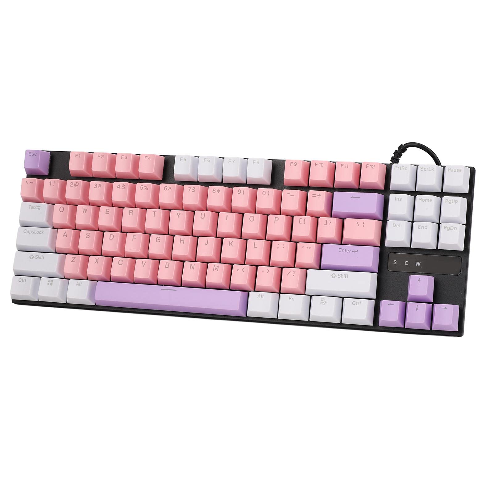 Mechanical Gaming Keyboard, Keyless Conflict Gaming Keyboard with 87 Keys Color Lock for Laptop (Pink Purple)