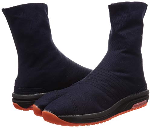 Japanese Cushioned Tabi Shoes Air Jog V 6 Clasps Toe Boots Short Version (12.5 Wide Women/11 Medium Men, Navy)