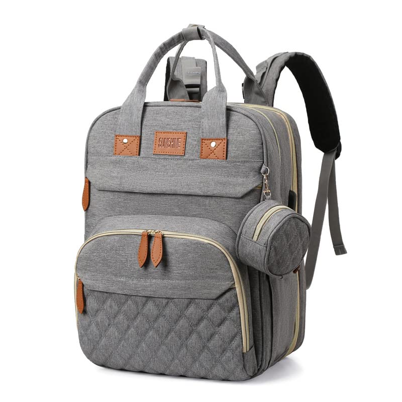 Large Diaper Bag Backpack for Mom. Multifunction Durable & Waterproof Nappy Changing Travel Kit. Foldable Bassinet with Changing Pad and Mosquito Net. Stylish and Compact. Large Capacity.