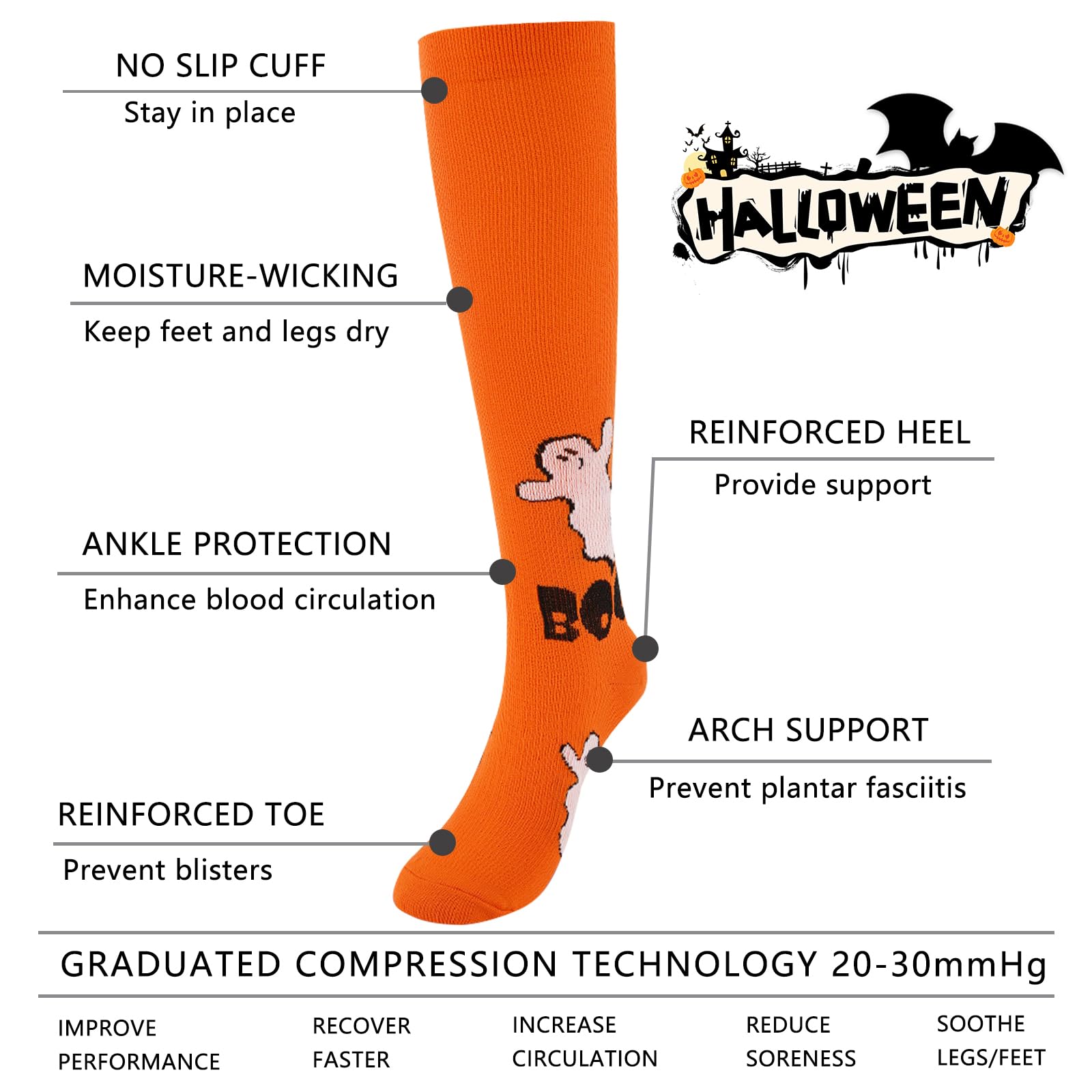 Junely Easter Compression Socks for Women 20-30 mmhg for Running Work Support Nurses Pregnancy Travel Sports Swelling White