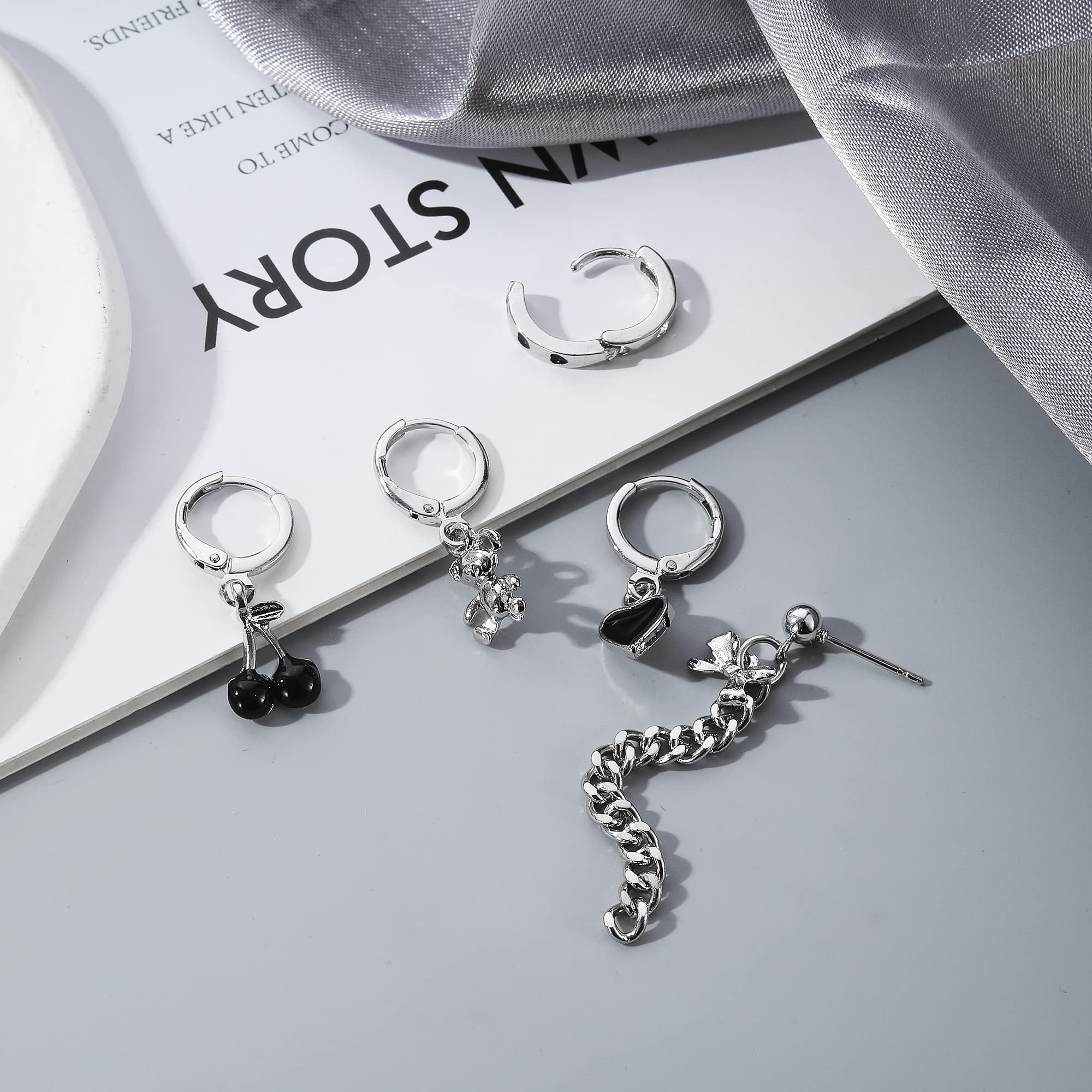 IFKM 18pcs Silver Stud Hoop Earrings Set for Women Hypoallergenic Drop Dangle Earrings Cute Heart Star Bear Mini Small Piercing Jewelry