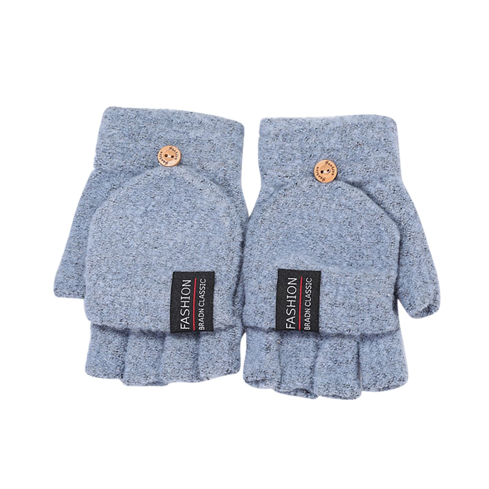 Knitted Warm Convertible Flip Mittens Top Fingerless Men Winter Gloves Men Gloves Womens Ski Mittens (Light Blue, A)