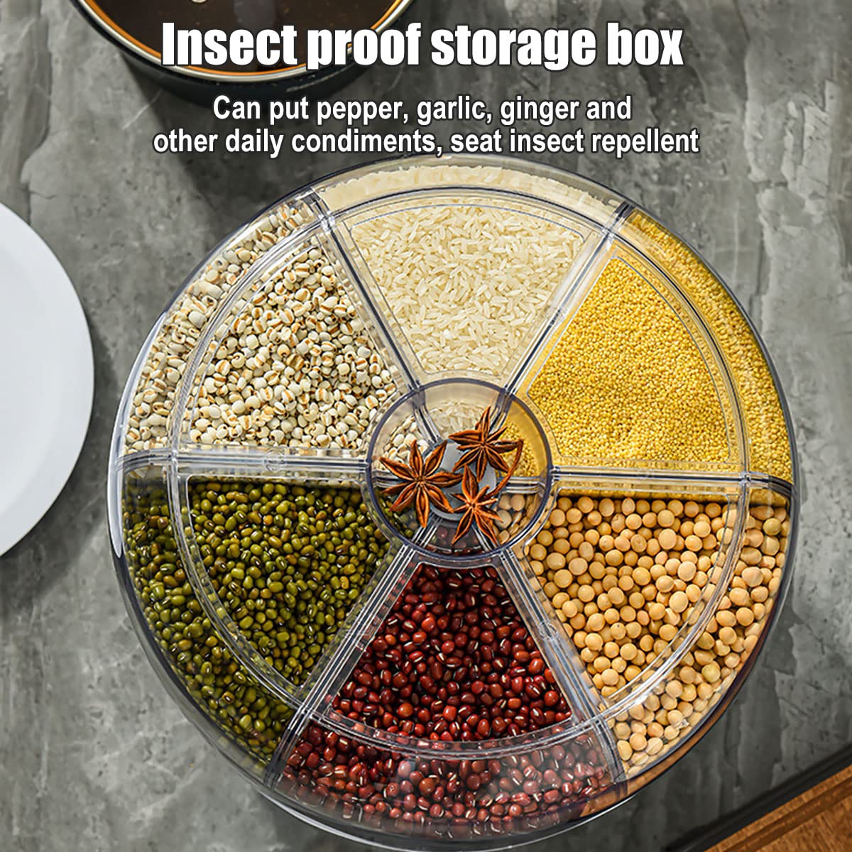 Janoiuc Dry Food Rice Storage Box, Food Grain Storage Container Large Capacity, Rotating Multi-Grid Durable Plastic Sealed Rice Storage Container with Lid 6kg Capacity for Household Kitchen Home (S)