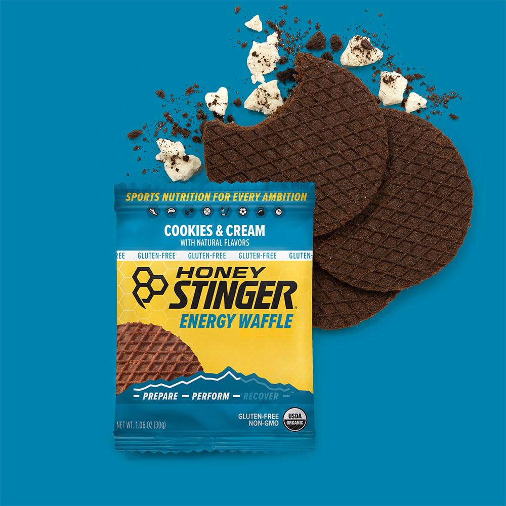 Honey Stinger Gluten Free Organic Waffles | 12 Count Variety Pack With Sticker | Energy Source for Any Activity | 4 Units Each of Salted Caramel, Cinnamon and Cookies & Cream