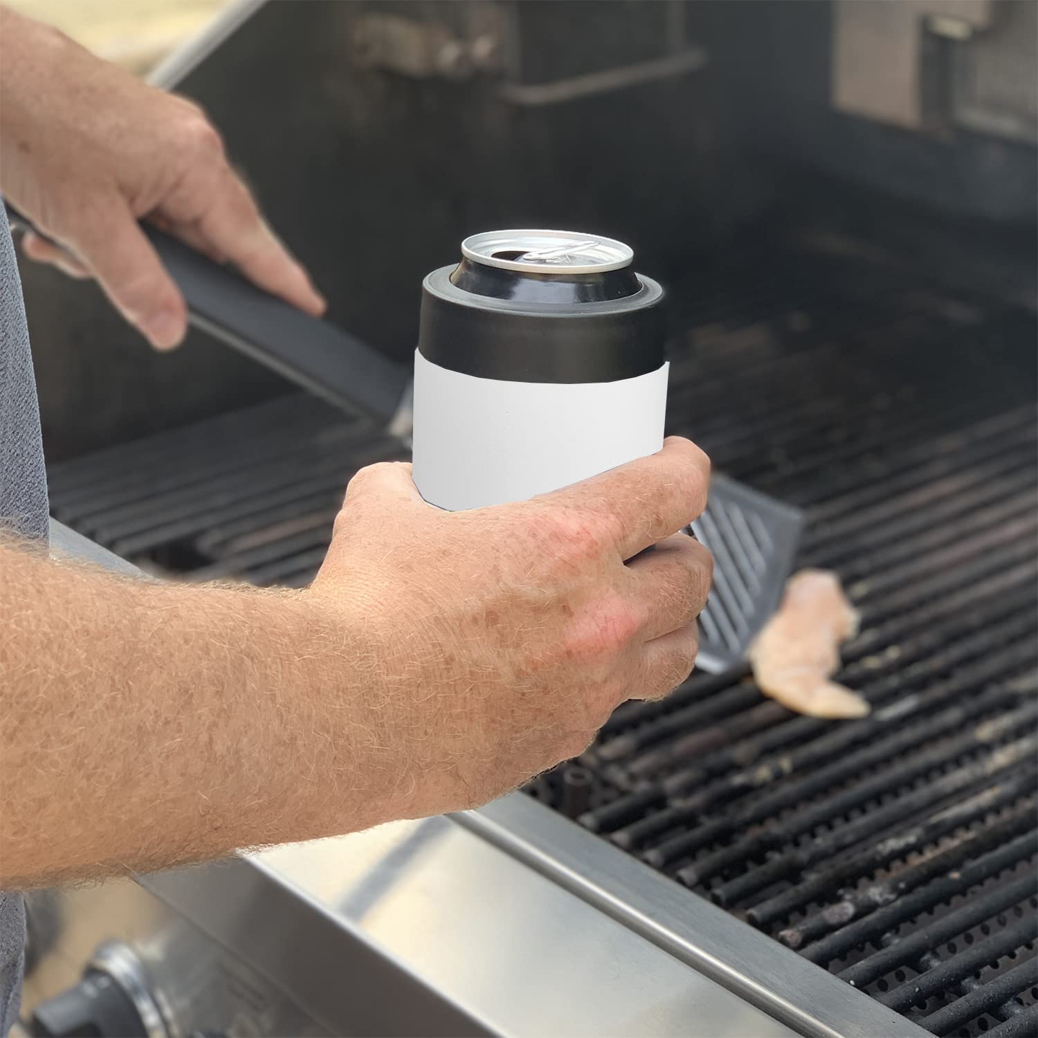 LaserGram Double Wall Insulated Beverage Can Holder, Kayak Man, Personalized Engraving Included (Standard Can, White)