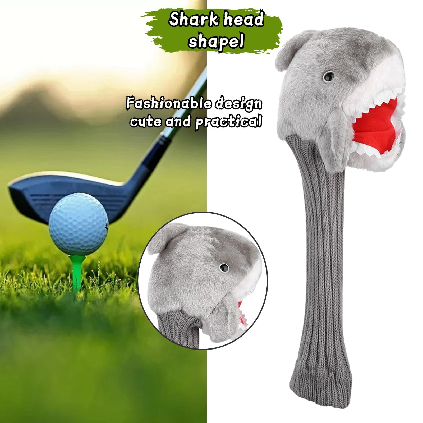 Golf Club Head Cover, Adorable Shark Head Shape Plush Cloth Golf Wood Driver Head Cover