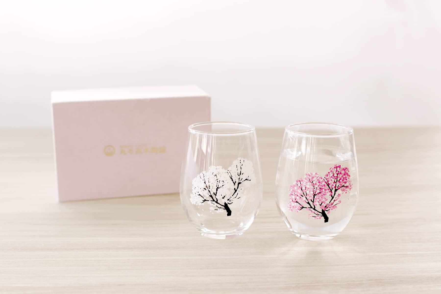 Japanese Sakura Cherry Blossom Color Changing Glass Cups (Pair) Magical Blooming Wine Glasses