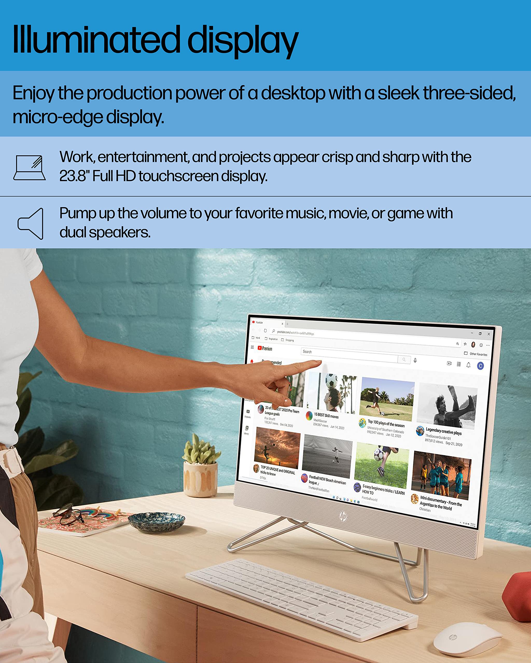 HP All-in-One Bundle PC, 23.8" FHD Touchscreen Display, Intel Core i5-1235U 8GB RAM 512GB SSD Windows 11 Home OS(24-cb1170, 2022)(Renewed)