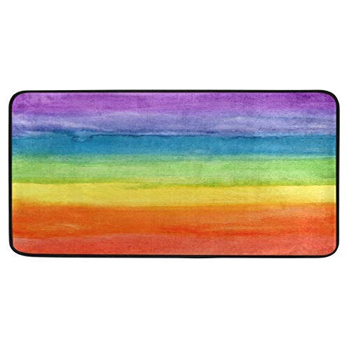 Kitchen Rugs Colorful Stripe Rainbow Design Non-Slip Soft Kitchen Mats Bath Rug Runner Doormats Carpet for Home Decor, 39" X 20"